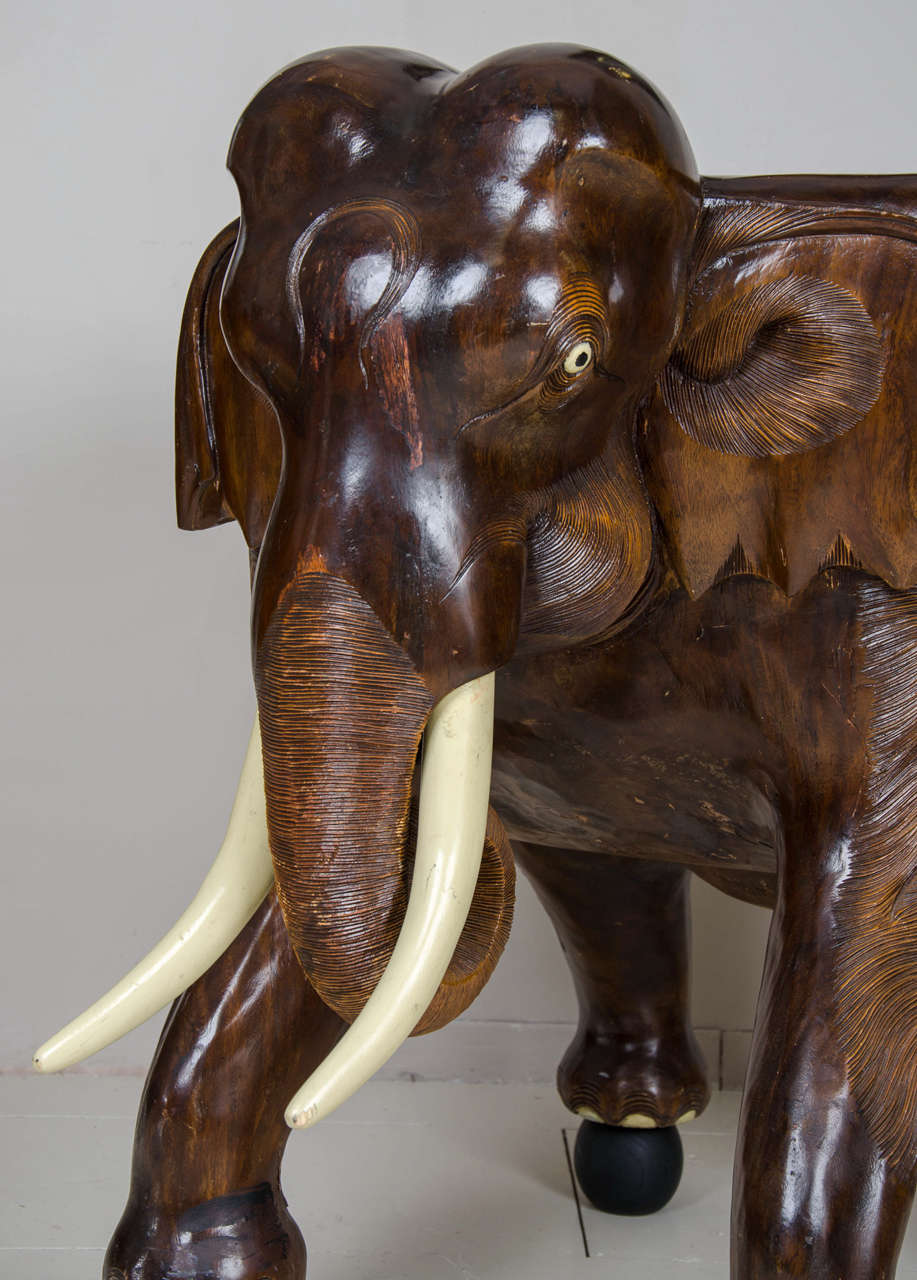 Pair of Extaordinary Hardwood Chairs Carved as Elephants at 1stDibs