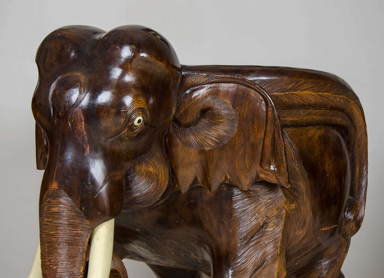 Pair of Extaordinary Hardwood Chairs Carved as Elephants at 1stDibs