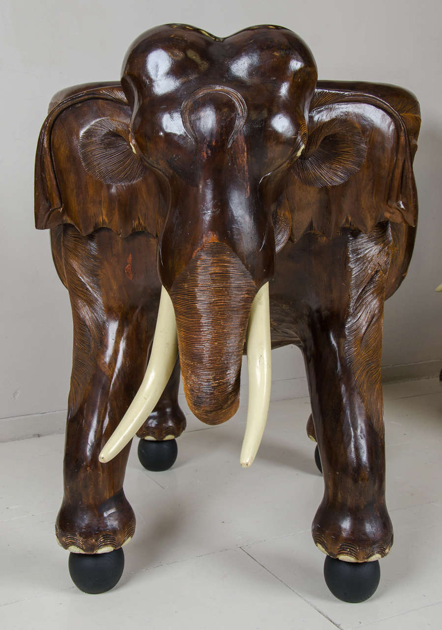 Pair of Extaordinary Hardwood Chairs Carved as Elephants at 1stDibs