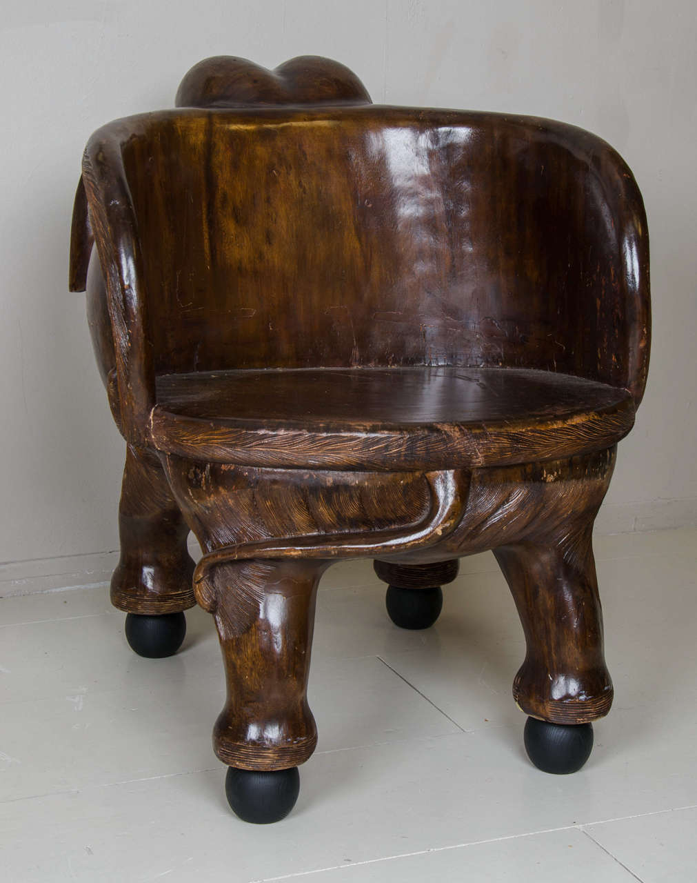Pair of Extaordinary Hardwood Chairs Carved as Elephants at 1stDibs
