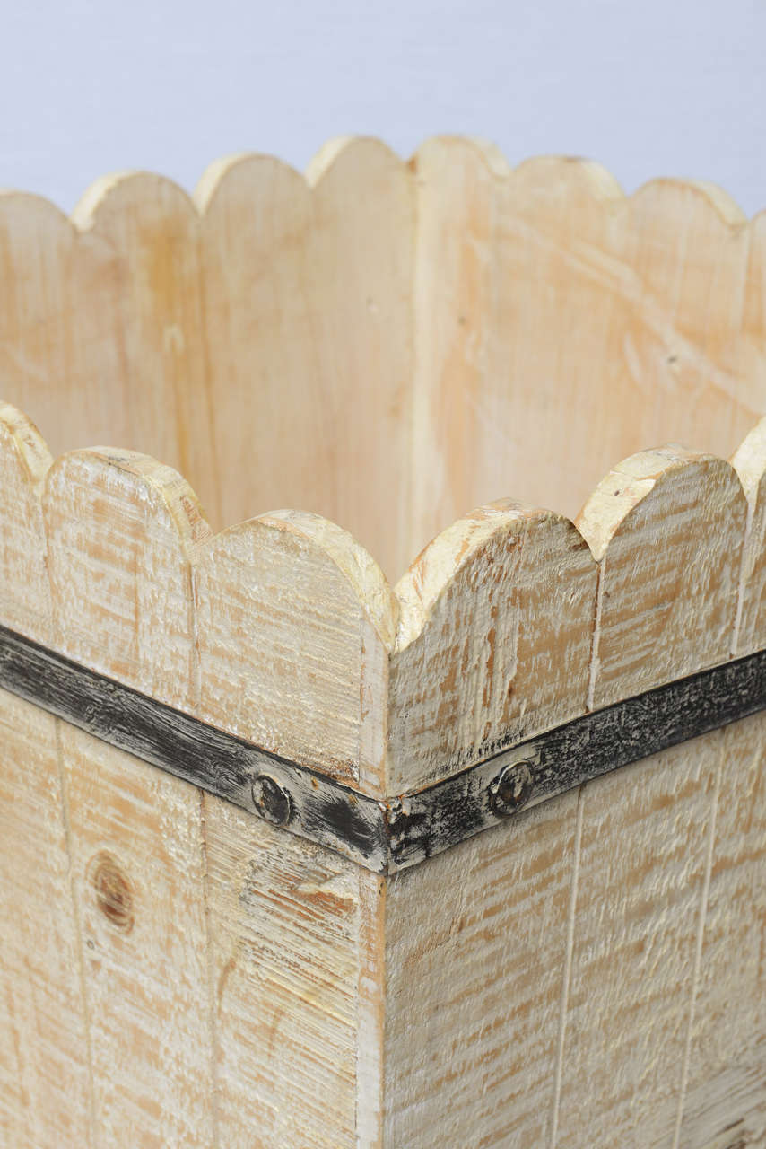 Pair of French Wood Slat Planters with Zinc Straps at 1stDibs