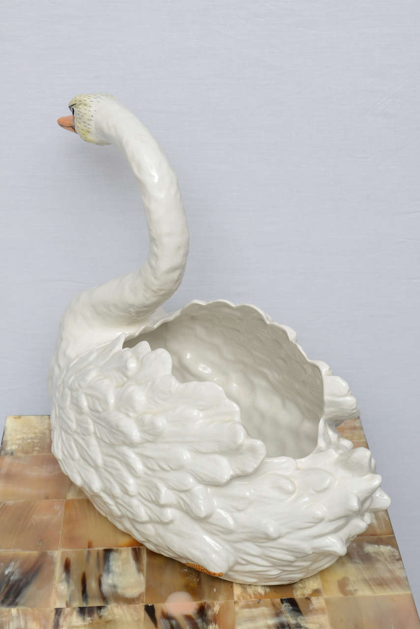 Italian Ceramic Swan Centerpiece or Planter, Hand-Painted circa 1950s ...