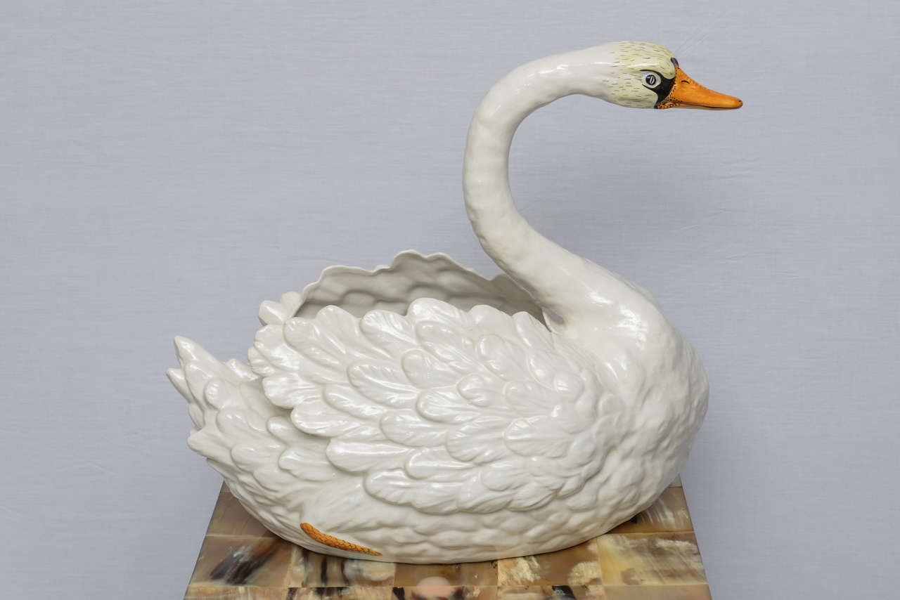Italian Ceramic Swan Centerpiece or Planter, Hand-Painted circa 1950s ...
