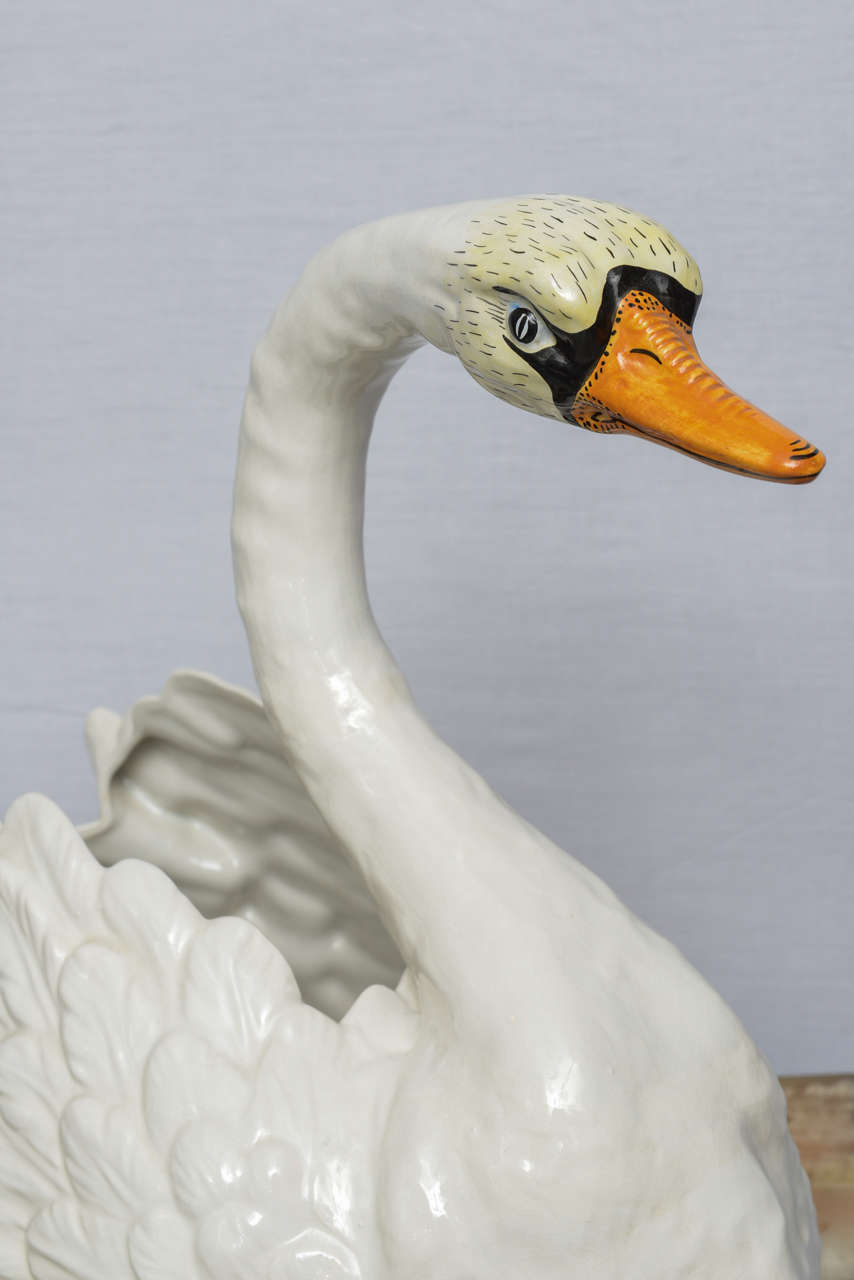 Italian Ceramic Swan Centerpiece or Planter, Hand-Painted circa 1950s ...