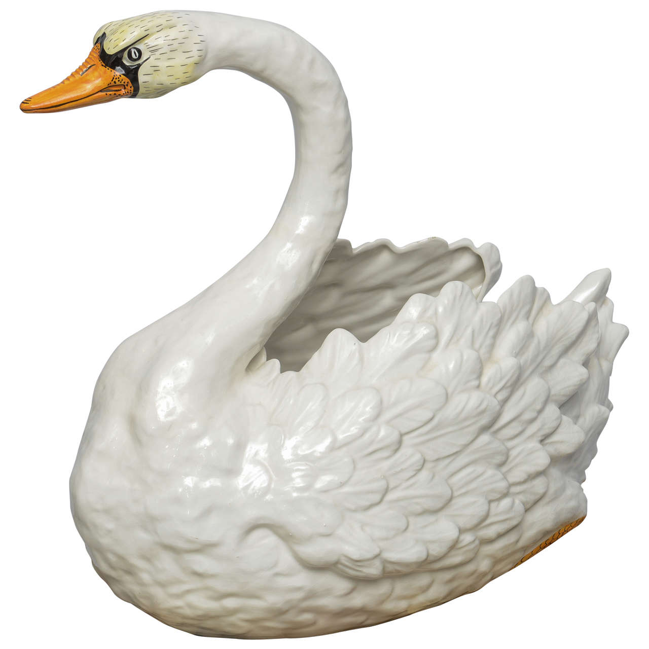 Italian Ceramic Swan Centerpiece or Planter, Hand-Painted circa 1950s ...