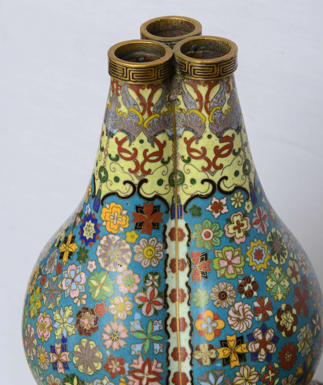 Pair of Antique Chinese Triple Gourd Cloisonne Vase with Qianlong Mark ...
