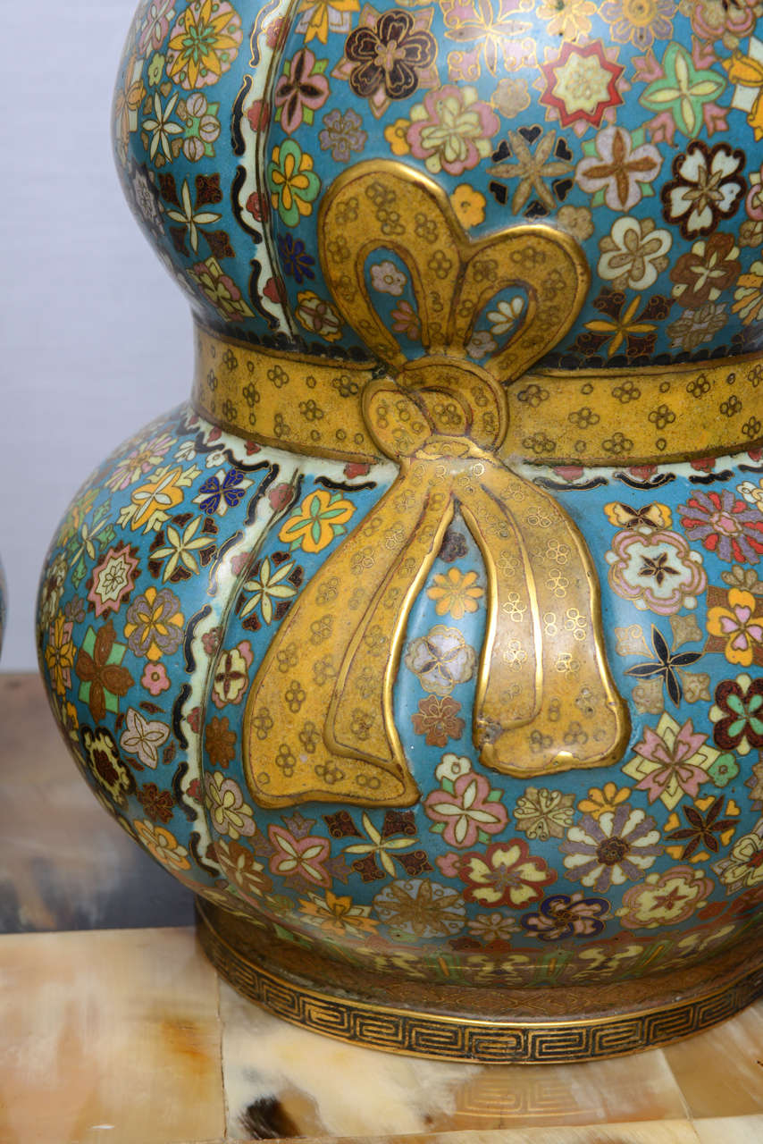 Pair of Antique Chinese Triple Gourd Cloisonne Vase with Qianlong Mark ...