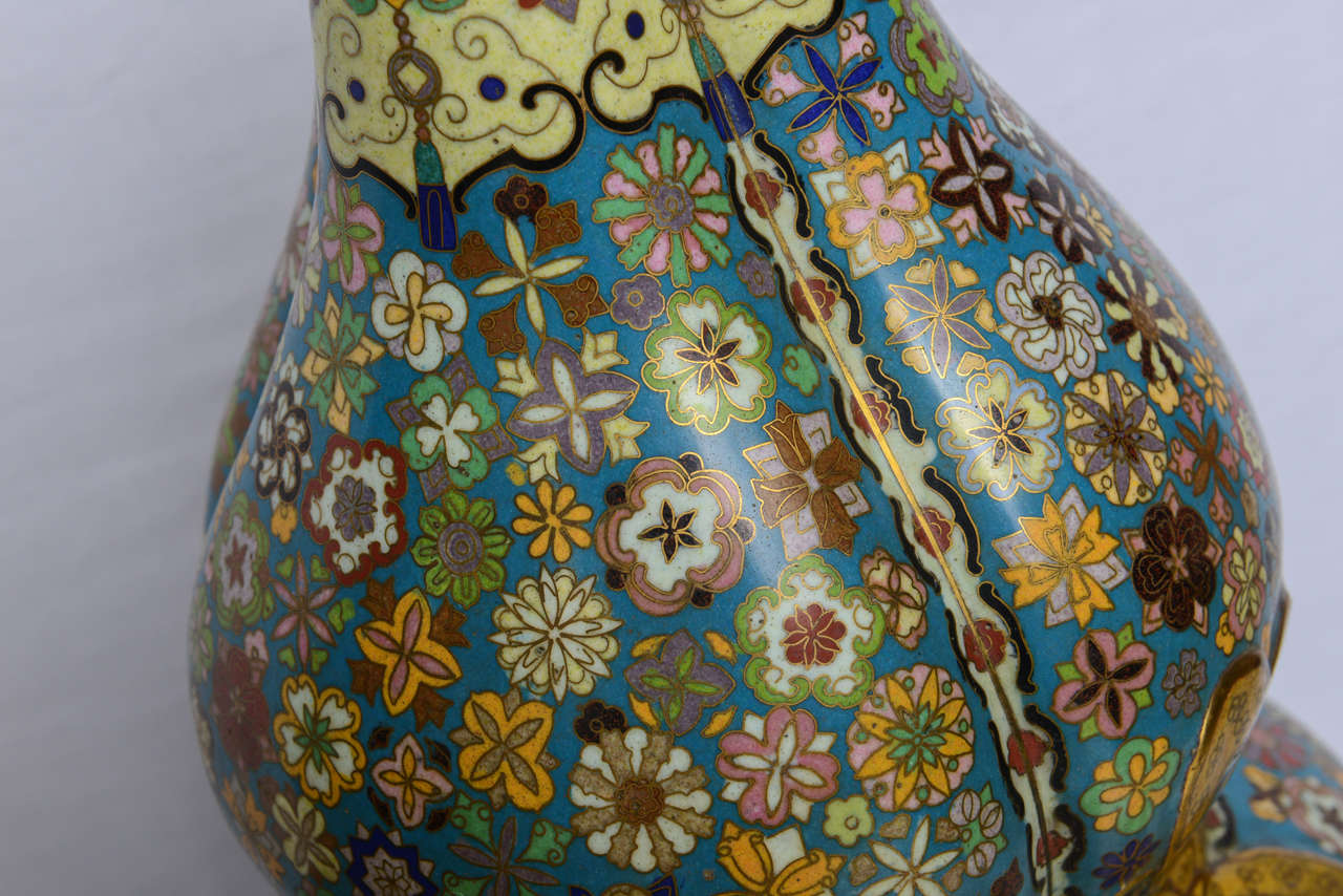 Pair of Antique Chinese Triple Gourd Cloisonne Vase with Qianlong Mark ...
