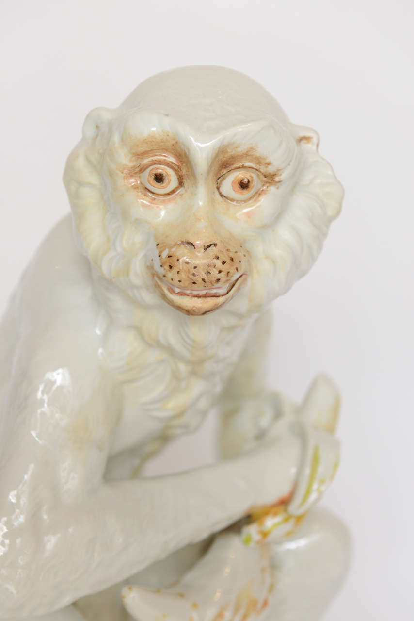 Signed German Hand Painted Porcelain Seated Monkey at 1stDibs