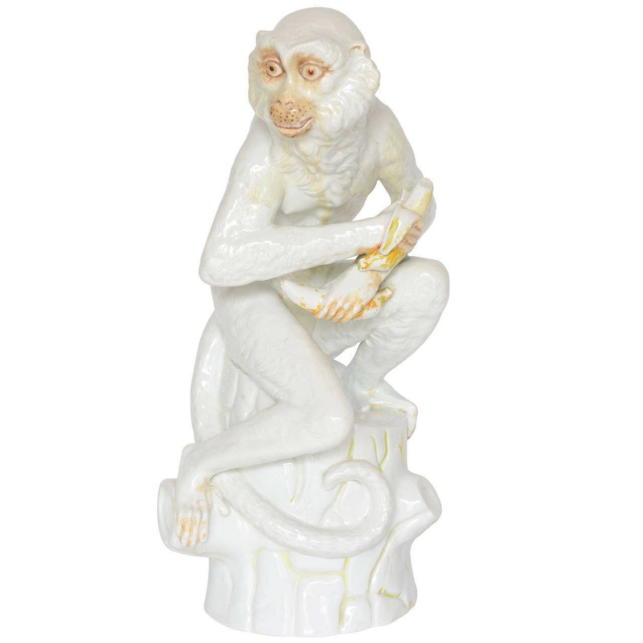Signed German Hand Painted Porcelain Seated Monkey at 1stDibs