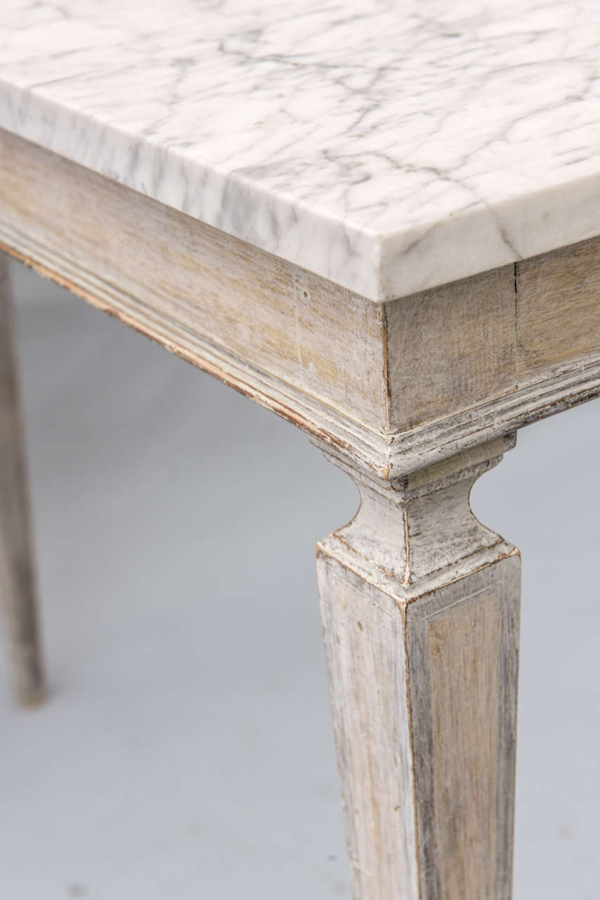 Pair of Narrow Painted Console Tables with Marble Tops at 1stDibs