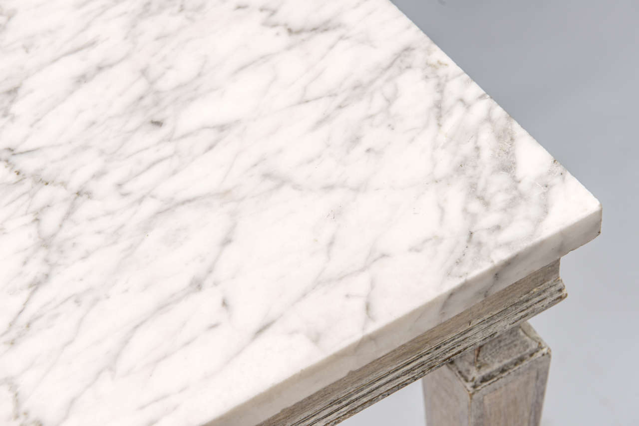 Pair of Narrow Painted Console Tables with Marble Tops at 1stDibs