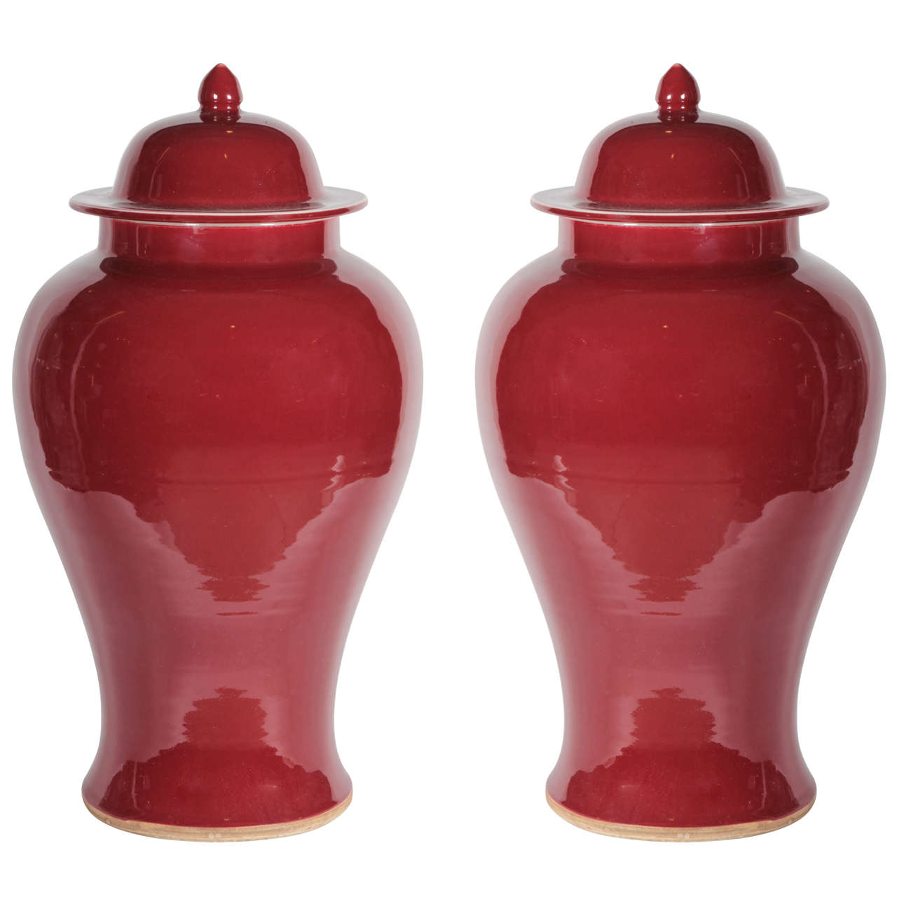Par of Chinese Oxblood Monochrome Ginger Jar Vases at 1stDibs