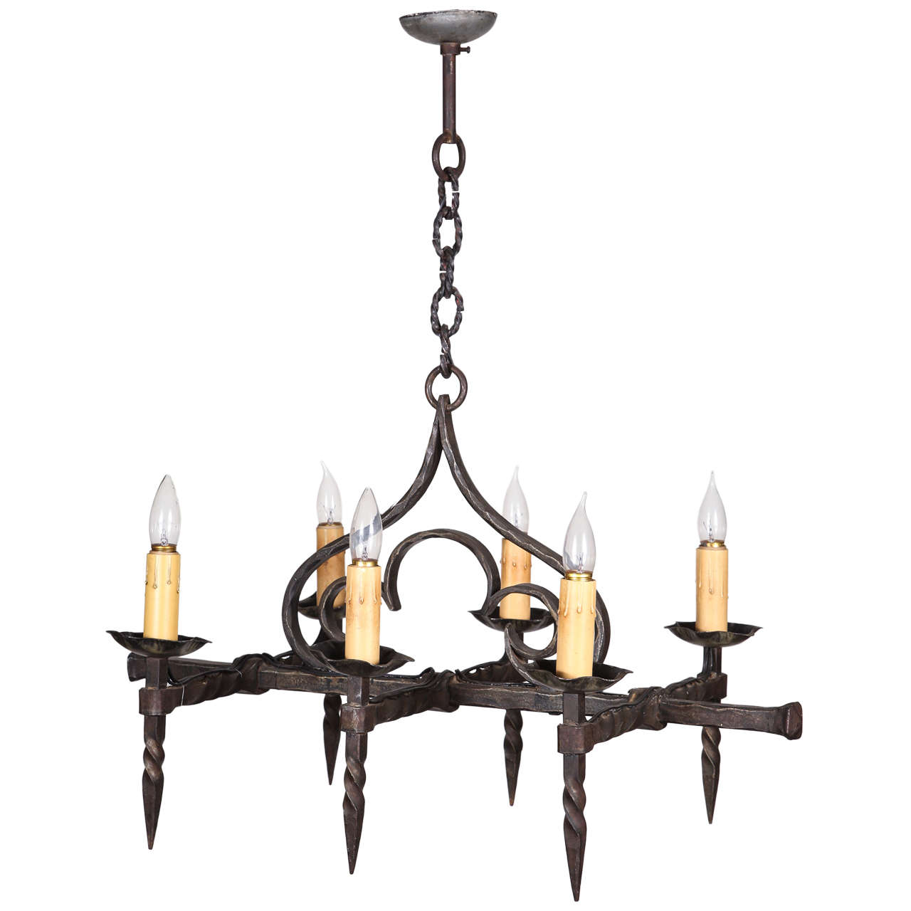 Six Candle Wrought Iron Chandelier from Belgium For Sale at 1stDibs ...