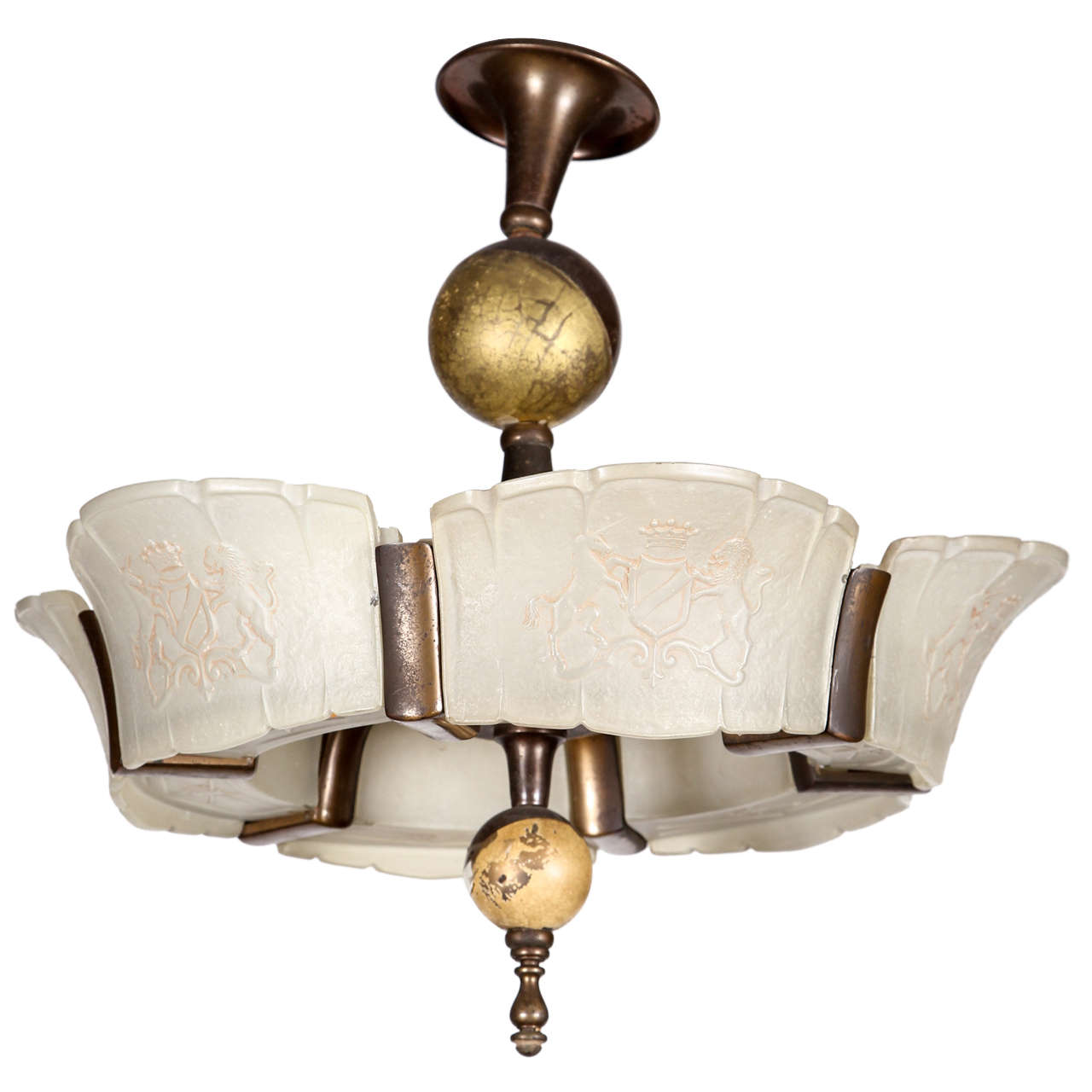 Art Deco Slipper Shade Chandelier with Crests For Sale at 1stDibs