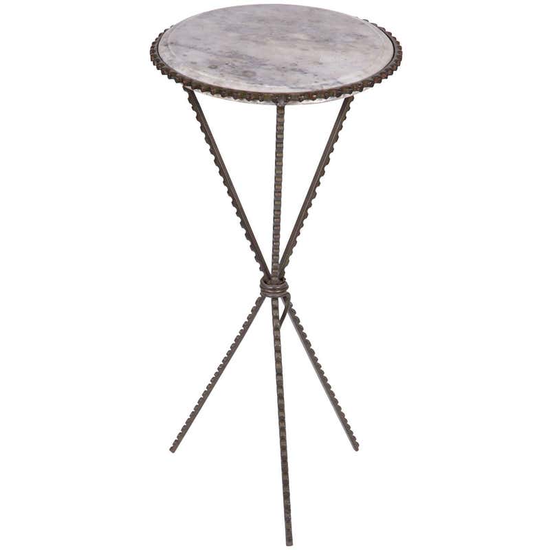 Pair Of Wrought Iron Round End Tables With Marble Tops At 1stdibs