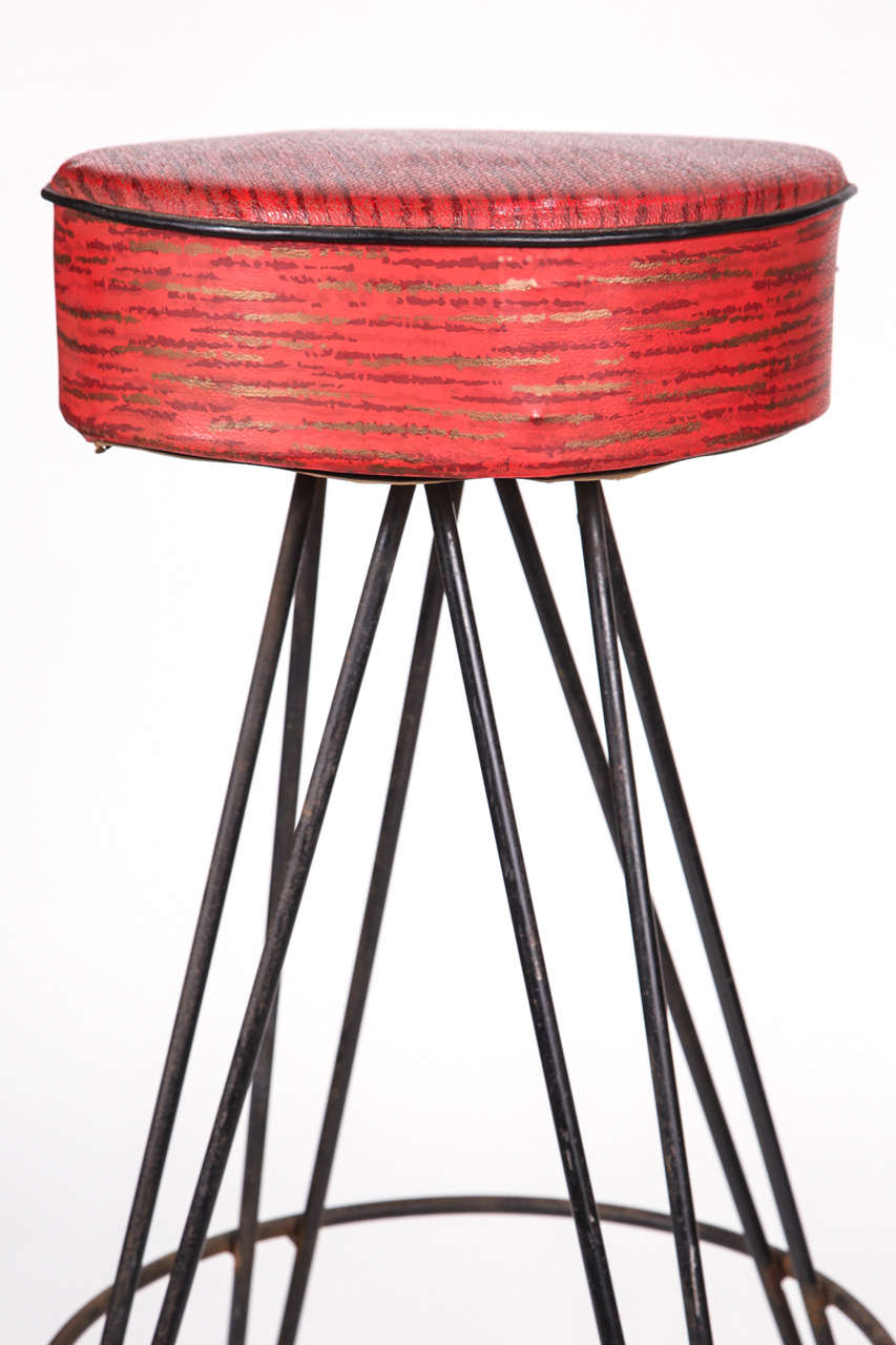 1950s Red Vinyl Stools with Hairpin Legs For Sale at 1stDibs