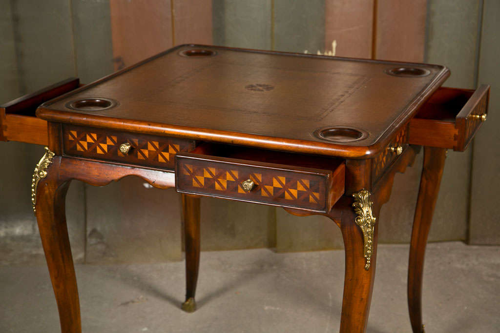 Marquetry and Leather Card Table For Sale at 1stDibs