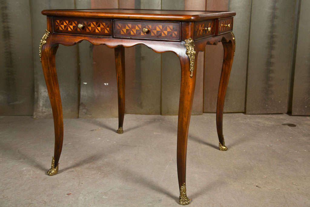 Marquetry and Leather Card Table For Sale at 1stDibs