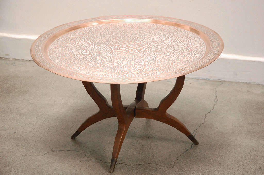 Islamic Middle Eastern Copper Tray Table With Calligraphy at 1stDibs ...