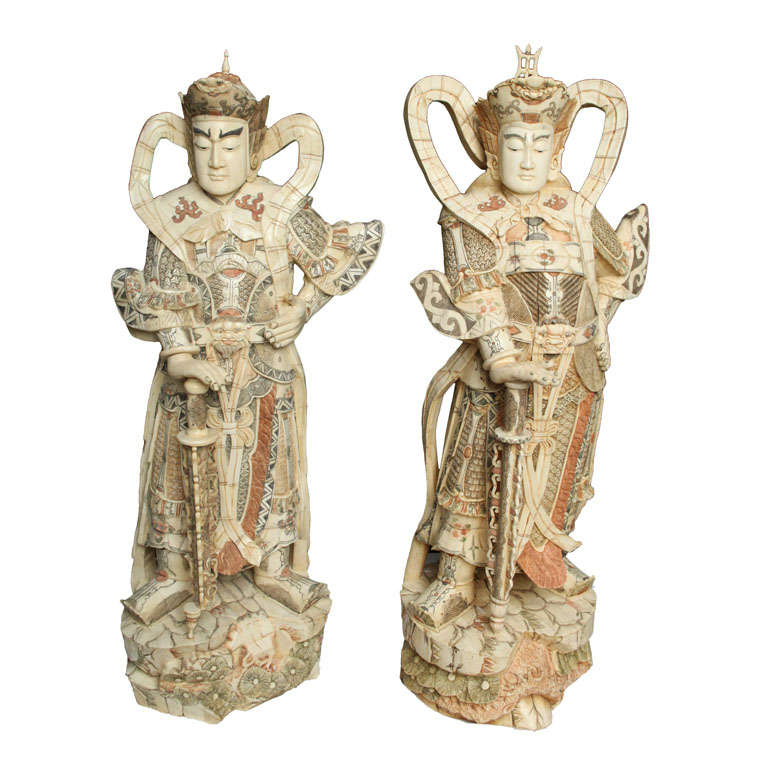 Pair of Bones Sculptures,Chinese Horseman at 1stDibs