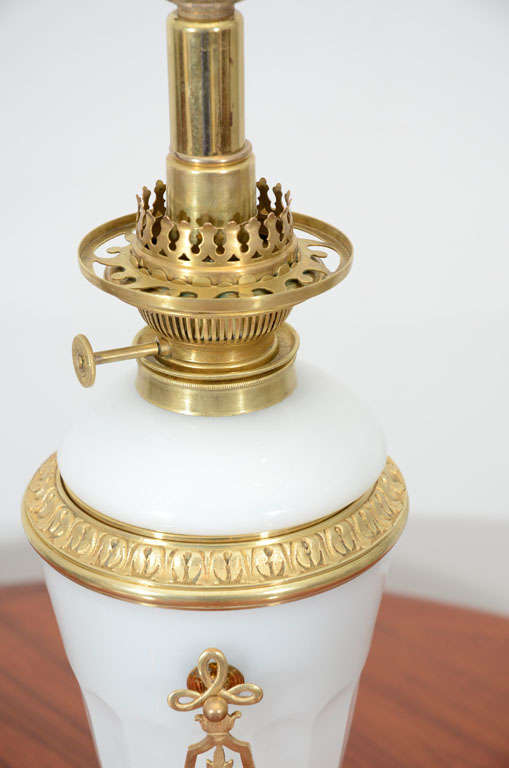 French White Opaline oil Lamp For Sale at 1stDibs