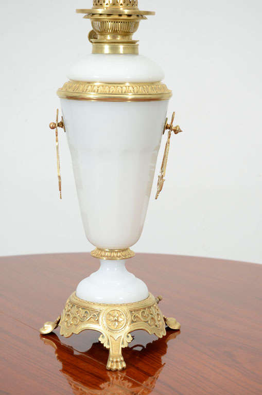 French White Opaline oil Lamp For Sale at 1stDibs