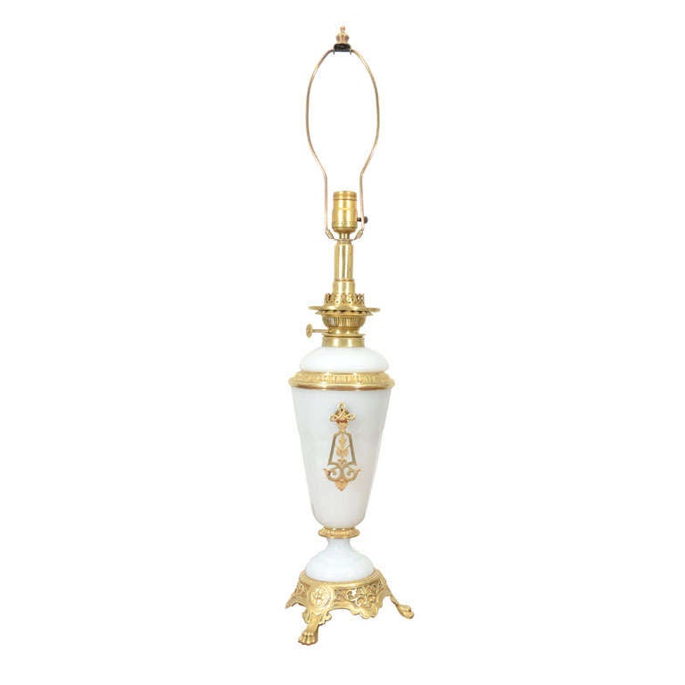 French White Opaline oil Lamp For Sale at 1stDibs