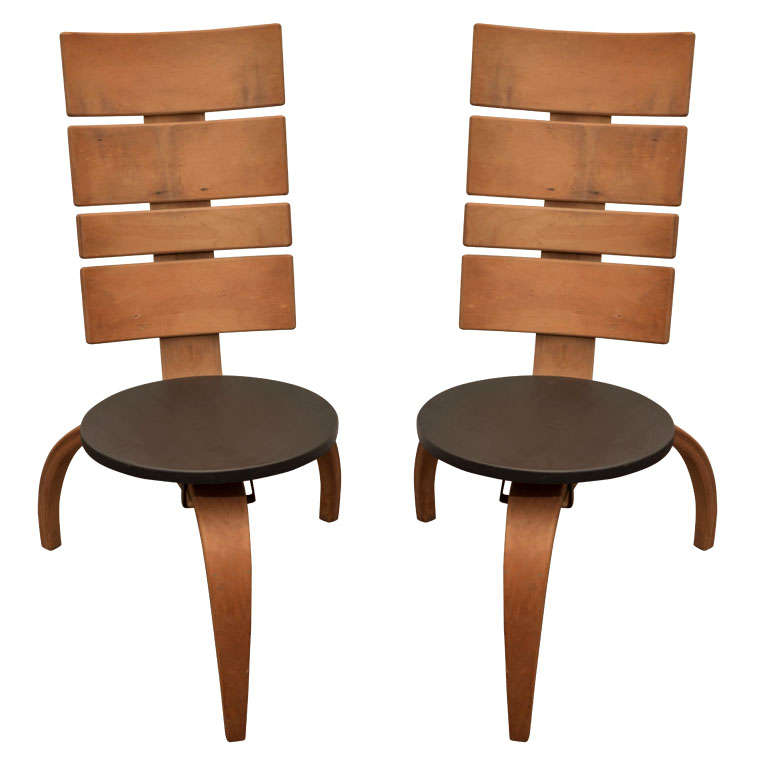 Pair of Vertical Back Chairs at 1stDibs