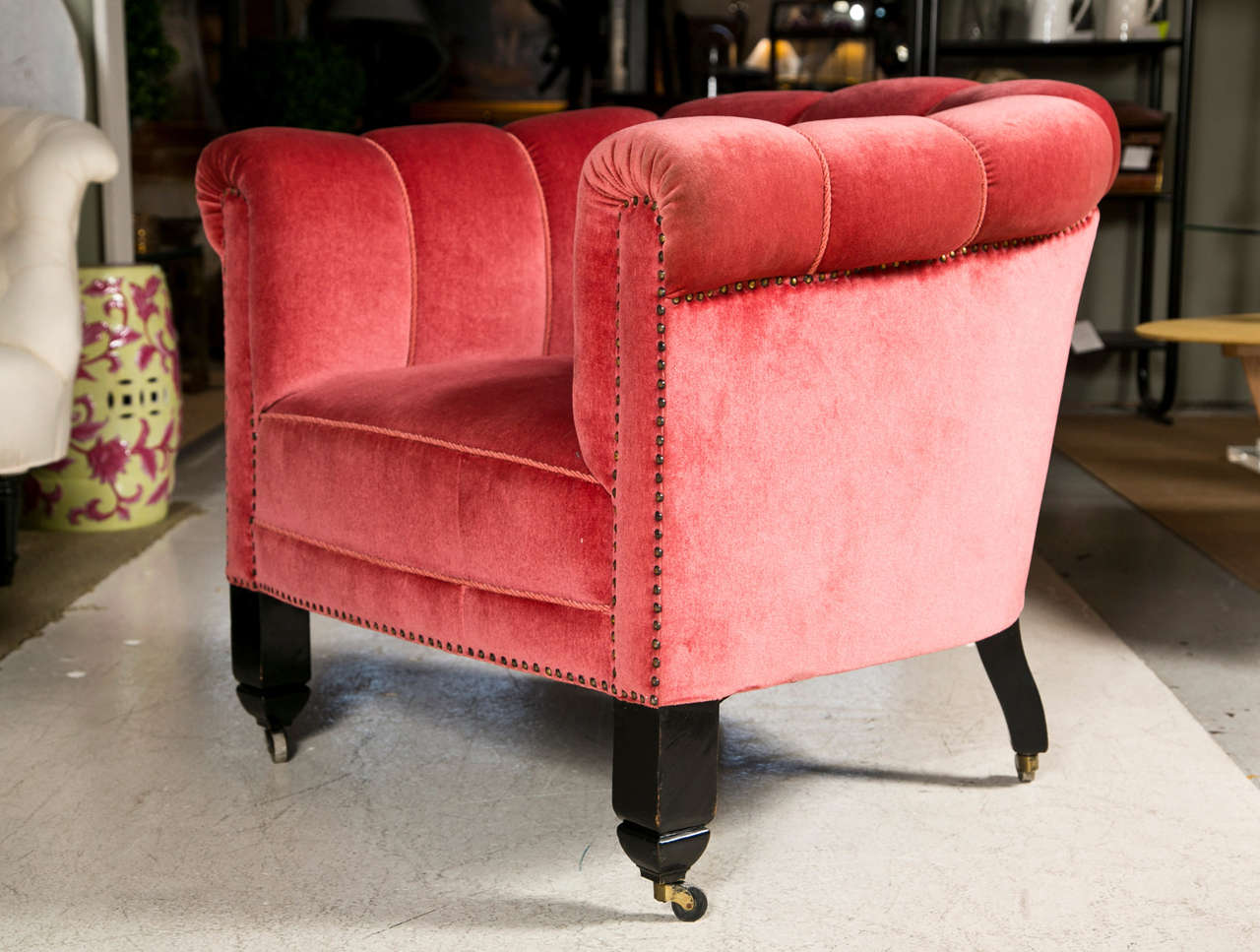1940's English Channel Back Barrel Chairs with Nail Head Detail at ...