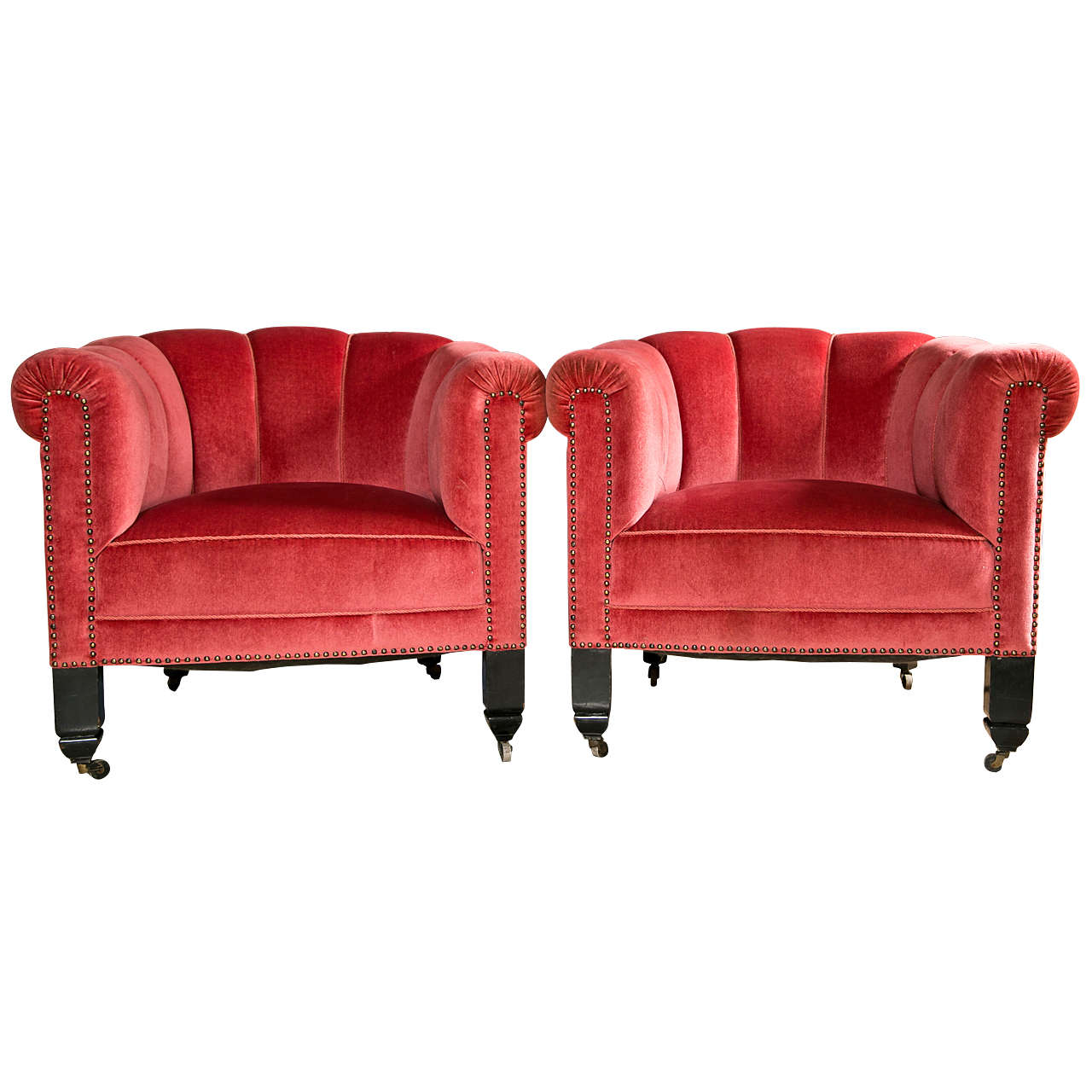 1940's English Channel Back Barrel Chairs with Nail Head Detail at ...