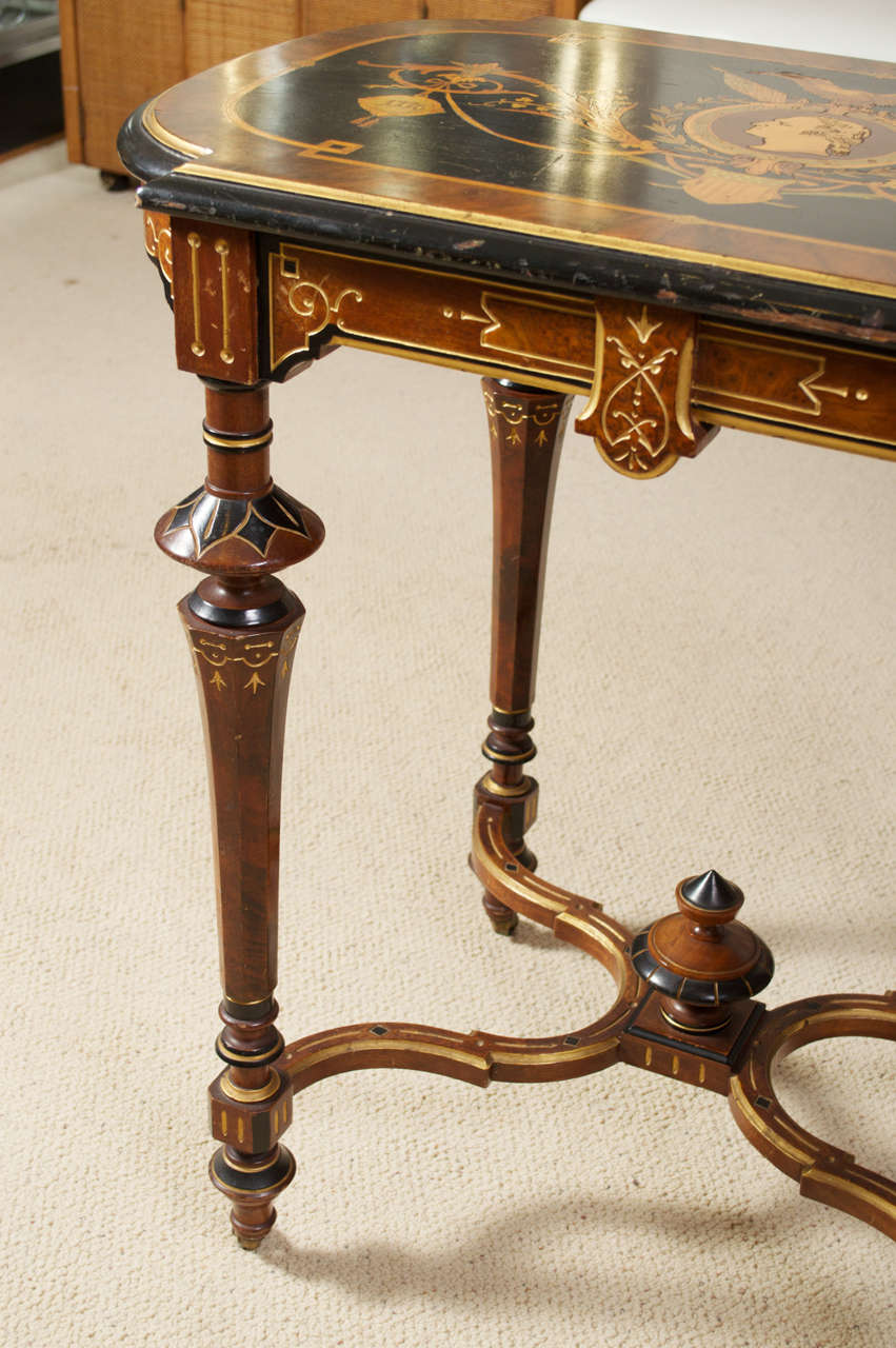 Rare 1876 Centennial Table Marquetry Inlaid Renaissance Revival Style ...