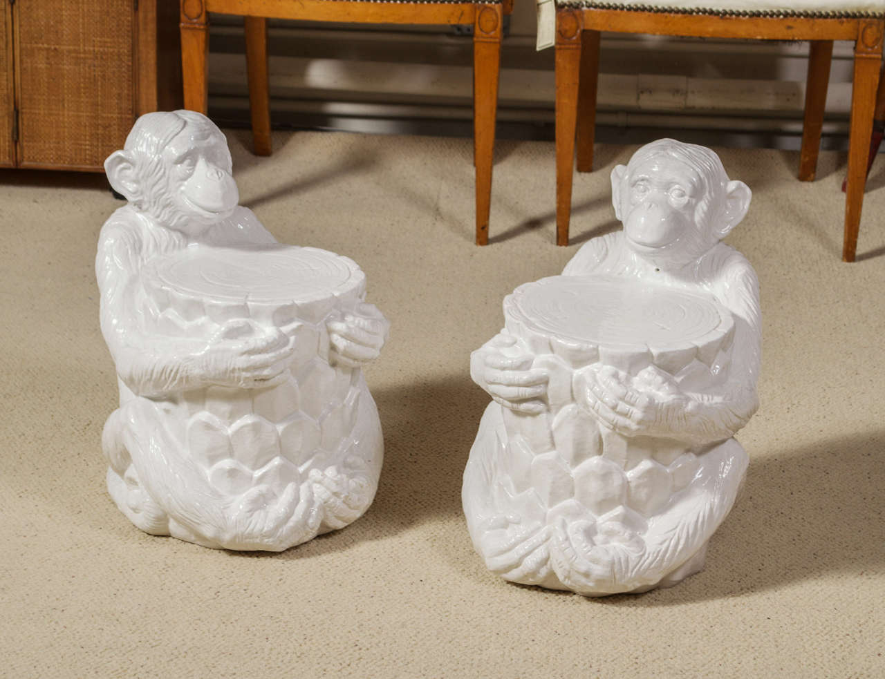 Pair 1970's White Ceramic Monkey Garden Stools at 1stDibs | white ...
