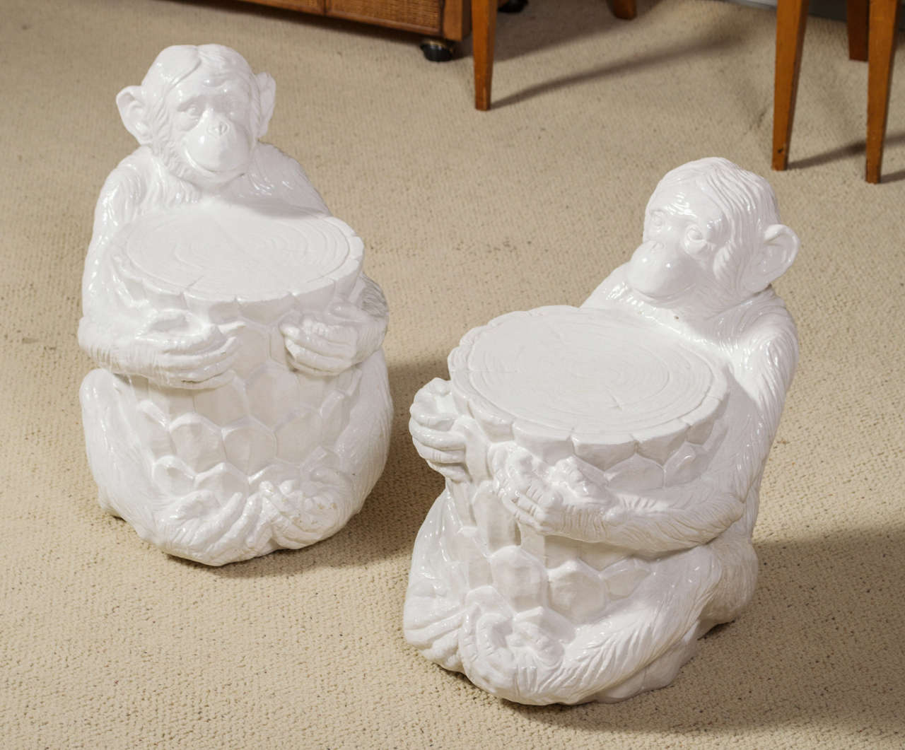 Pair 1970's White Ceramic Monkey Garden Stools at 1stDibs | white ...