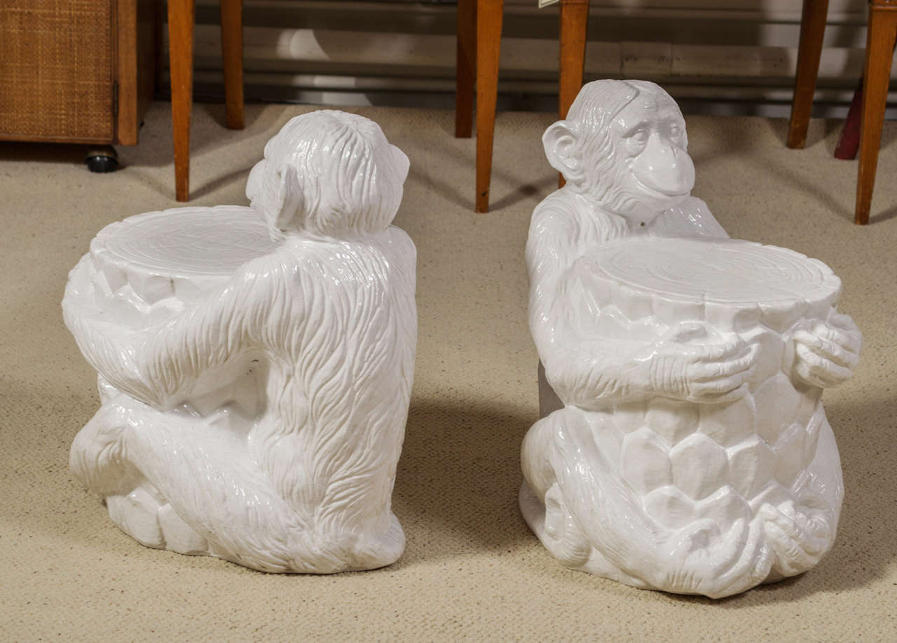 Pair 1970's White Ceramic Monkey Garden Stools at 1stDibs | white ...