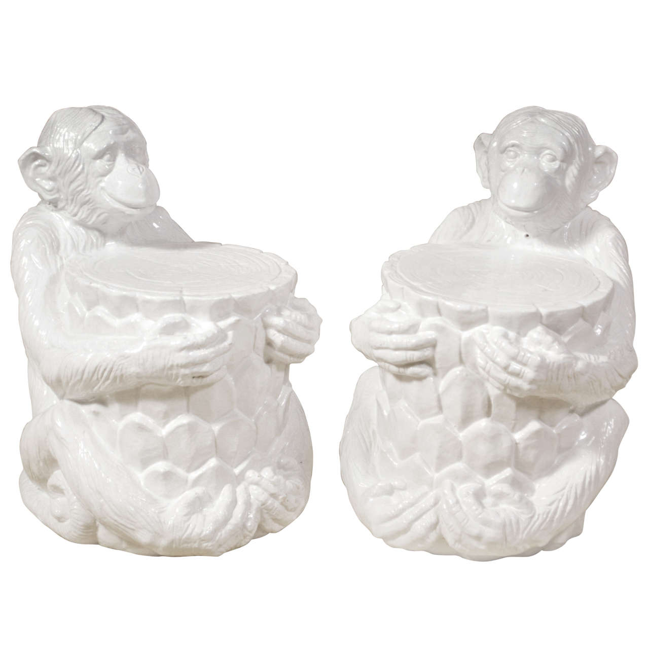 Pair 1970's White Ceramic Monkey Garden Stools at 1stDibs | white ...