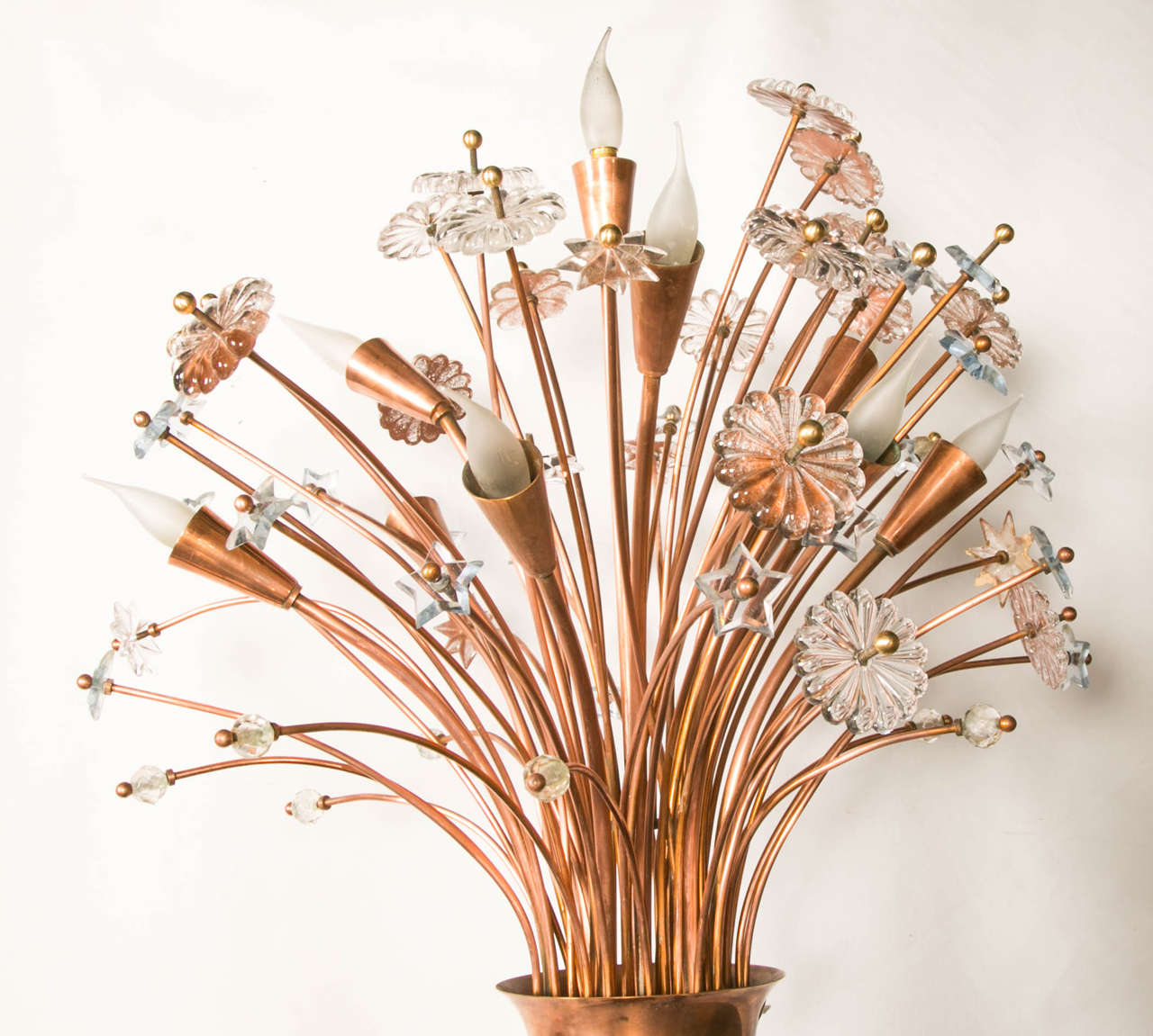 Floor lamp,red copper,1960's,cristal flowers For Sale at 1stDibs