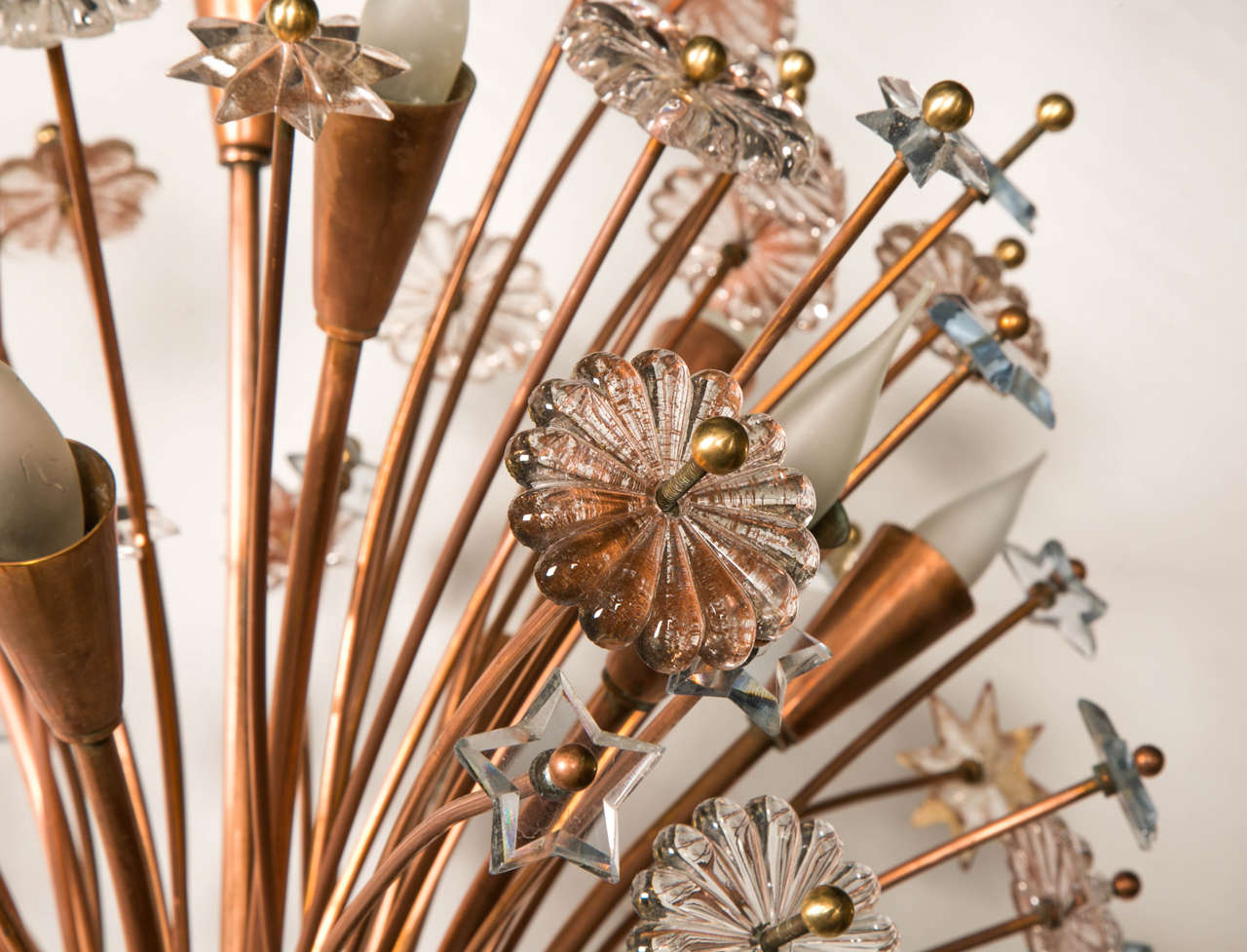 Floor lamp,red copper,1960's,cristal flowers For Sale at 1stDibs
