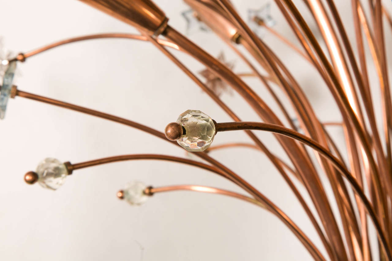 Floor lamp,red copper,1960's,cristal flowers For Sale at 1stDibs