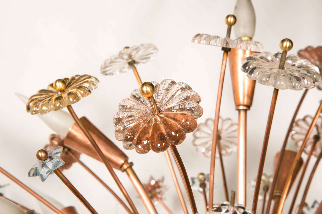 Floor lamp,red copper,1960's,cristal flowers For Sale at 1stDibs