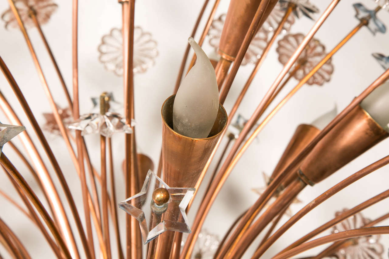 Floor lamp,red copper,1960's,cristal flowers For Sale at 1stDibs