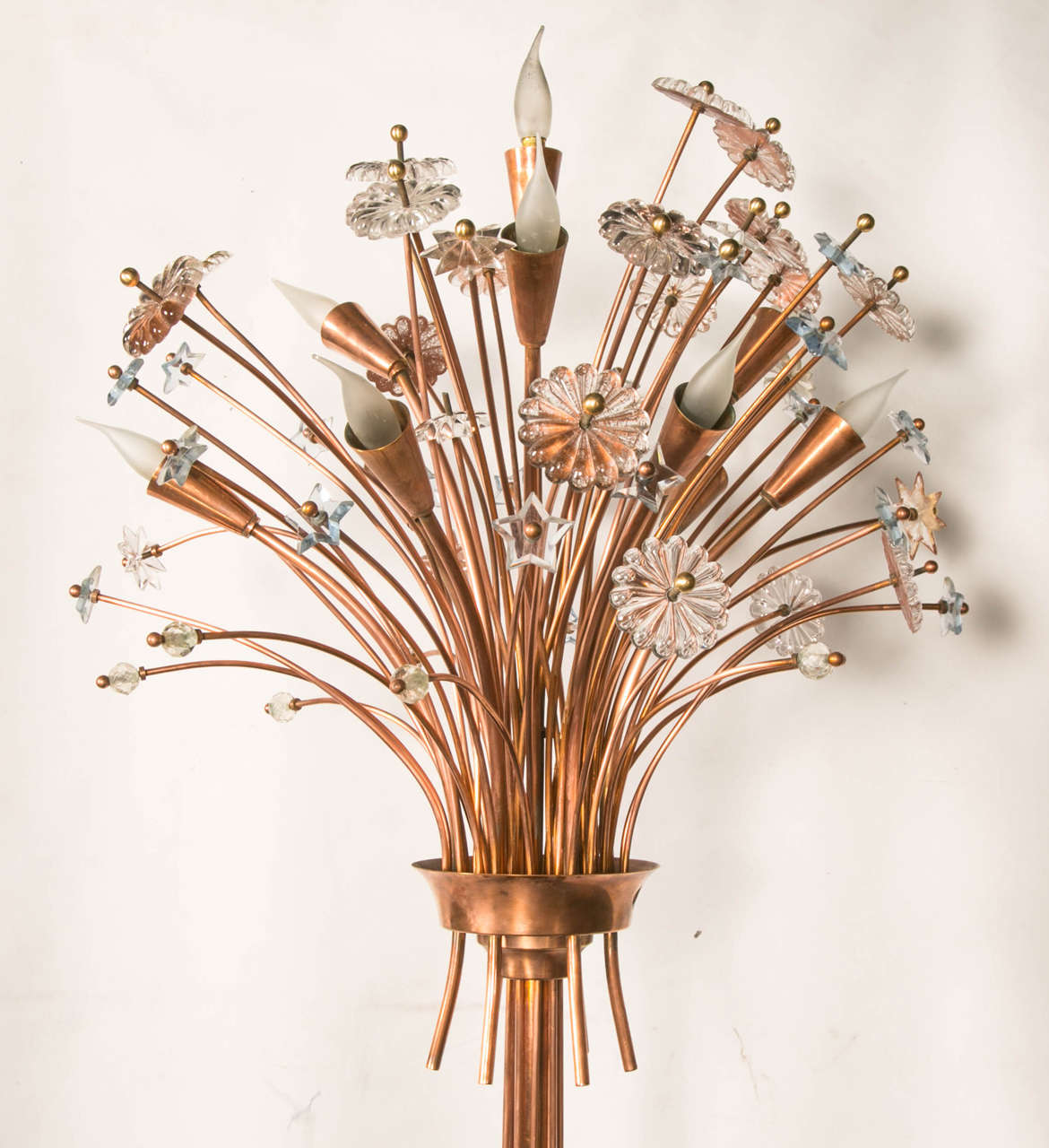 Floor lamp,red copper,1960's,cristal flowers For Sale at 1stDibs