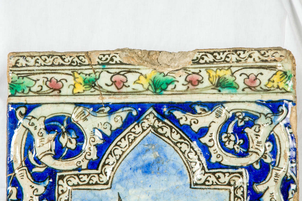 19th Century Large Qajar Ceramic Tile at 1stDibs
