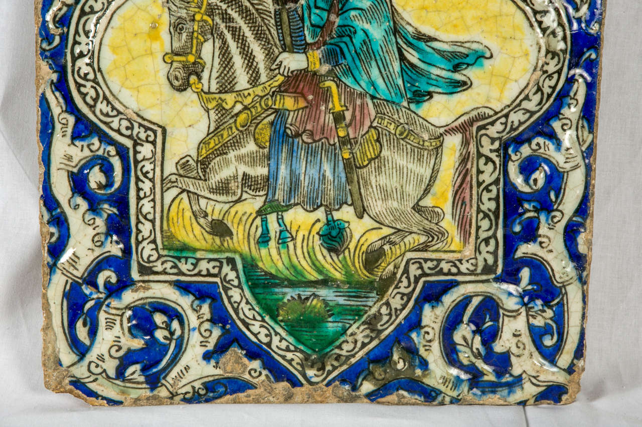 19th Century Large Qajar Ceramic Tile at 1stDibs