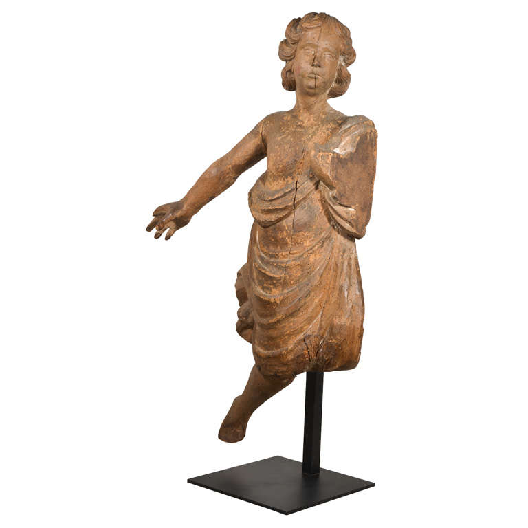 18th Century Hand Carved Wooden Painted Angel at 1stDibs | painted ...