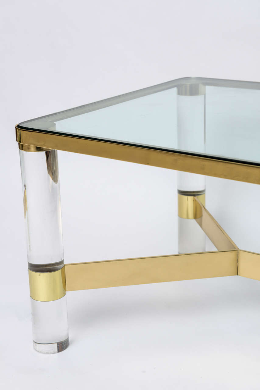 Signed Karl Springer Lucite and Polished Bronze Coffee Table at 1stDibs ...