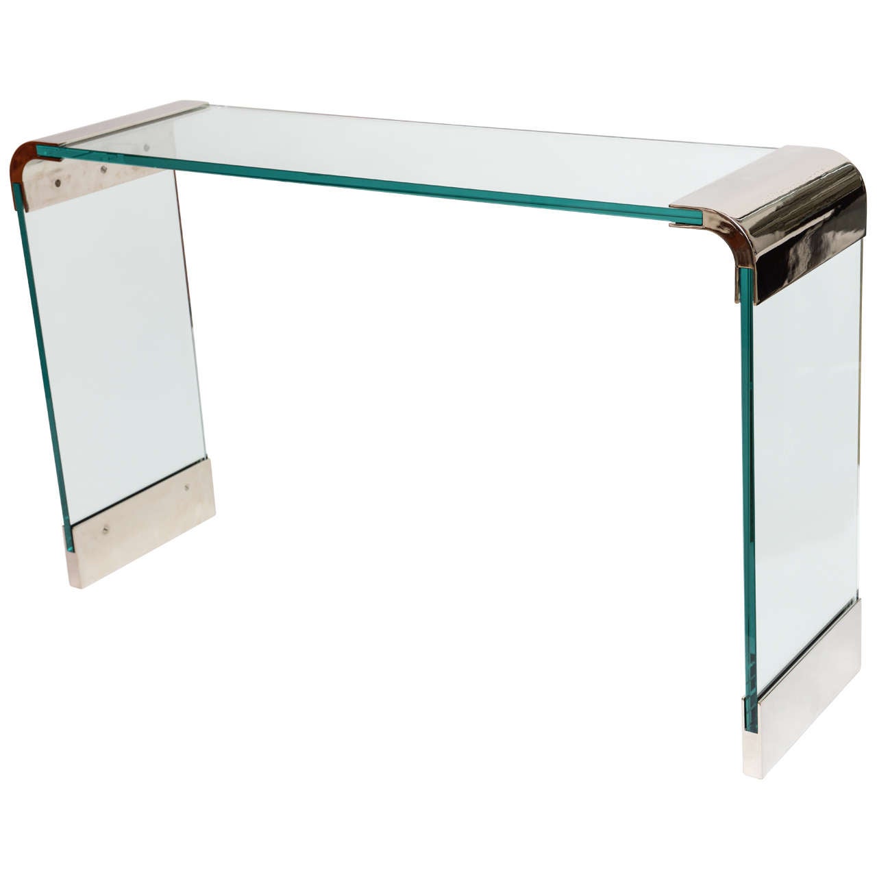 Mid Century Modern Pace Collection Glass / Nickel Waterfall Console For ...