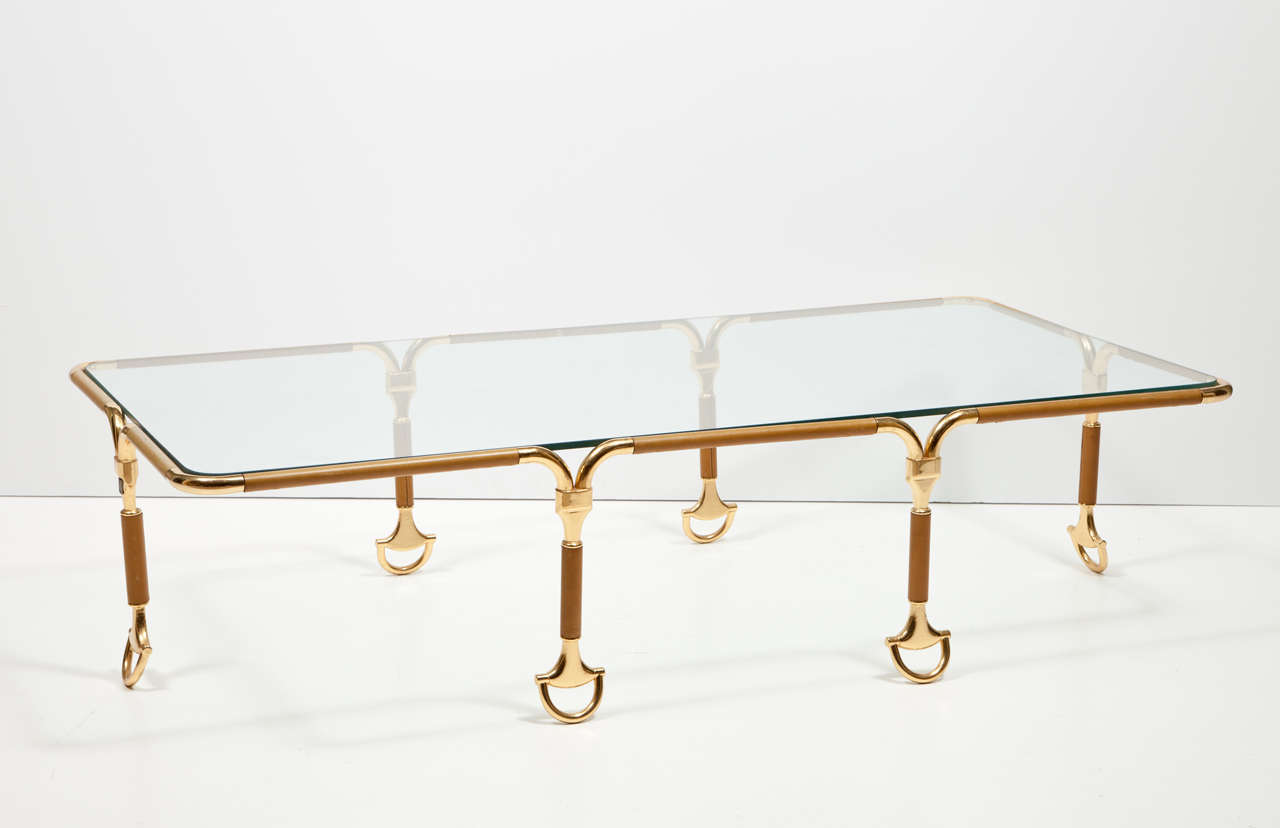 Rare Gucci Italian Leather Cocktail Table with Gold-Plated Equestrian ...