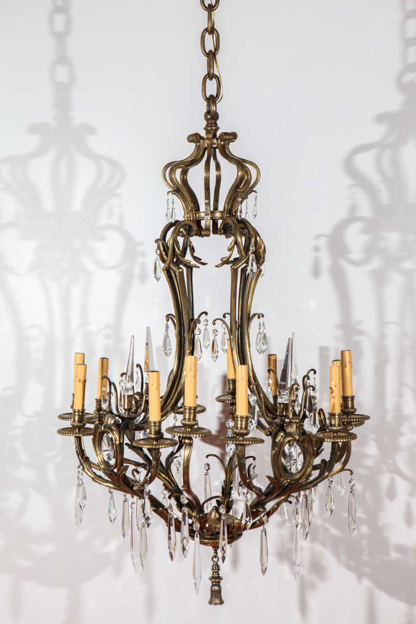 European Bronze and Crystal Chandelier For Sale at 1stDibs