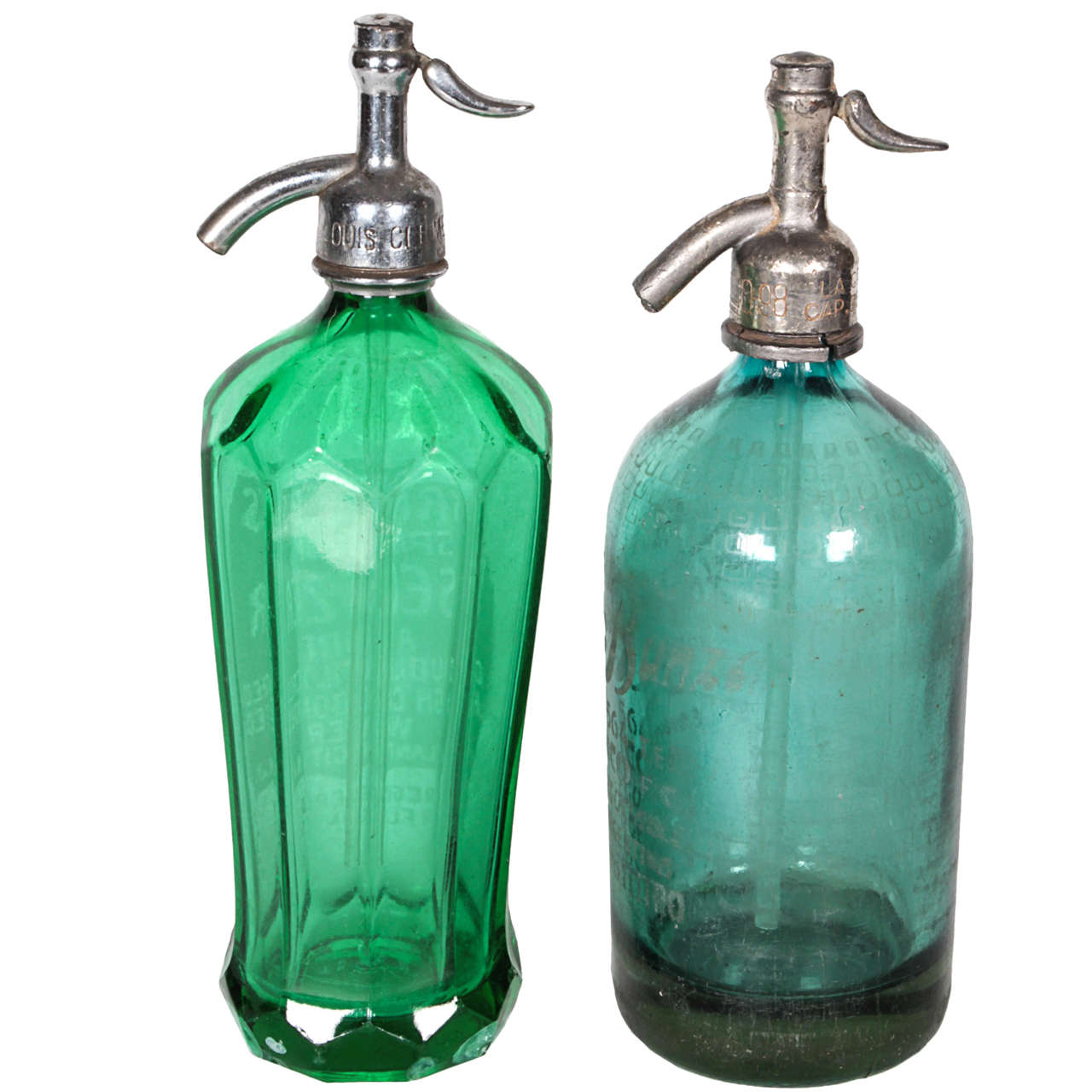 Two Green French Vintage Seltzer Bottles at 1stDibs